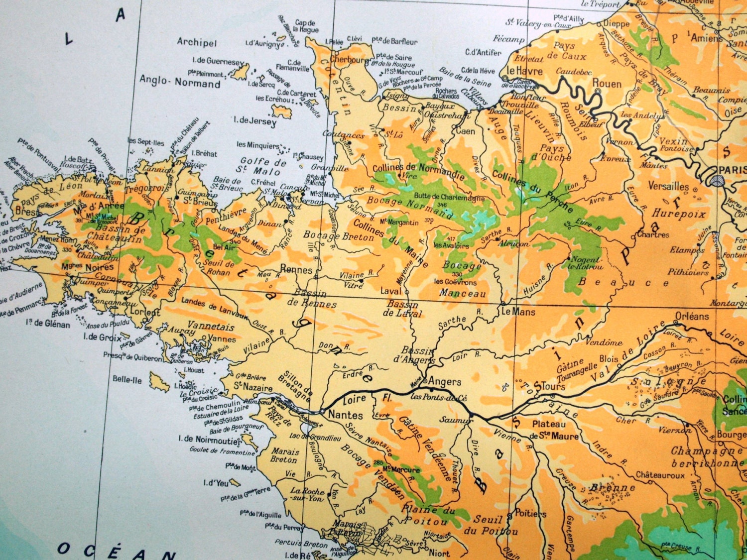 1923 Vintage Map of France Elevation hypsometric View | Etsy