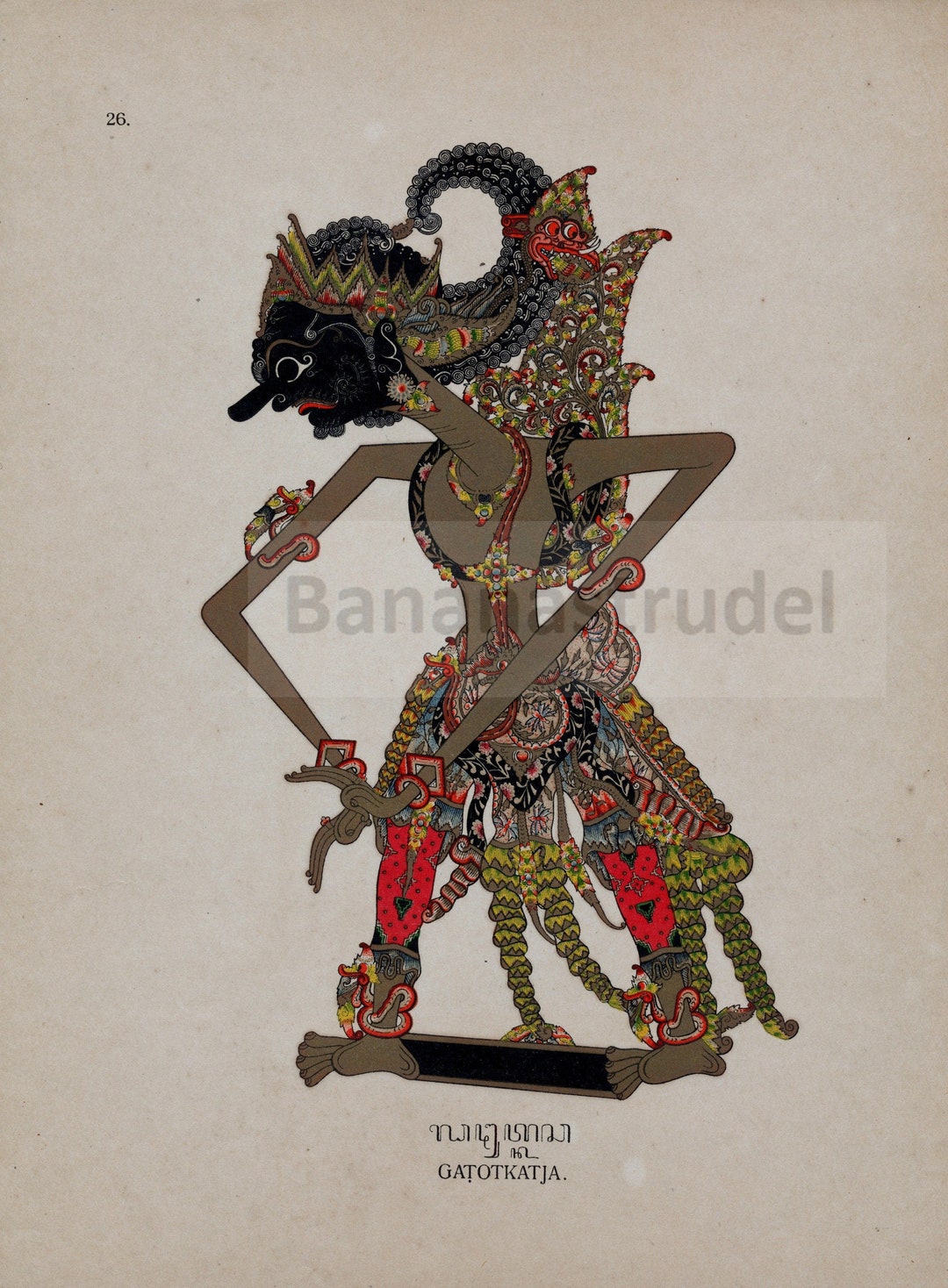 Javanese Dancer - Wayang Figure - Gatotkatja - Antique 1919 ...