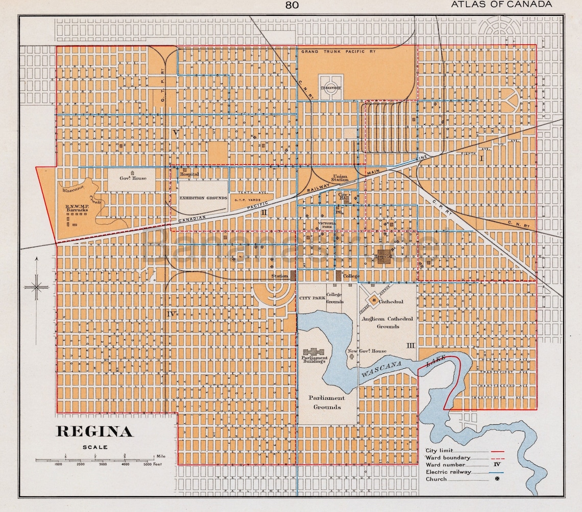 1915 Antique City Map of Regina, Saskatchewan, Canada - Etsy Canada