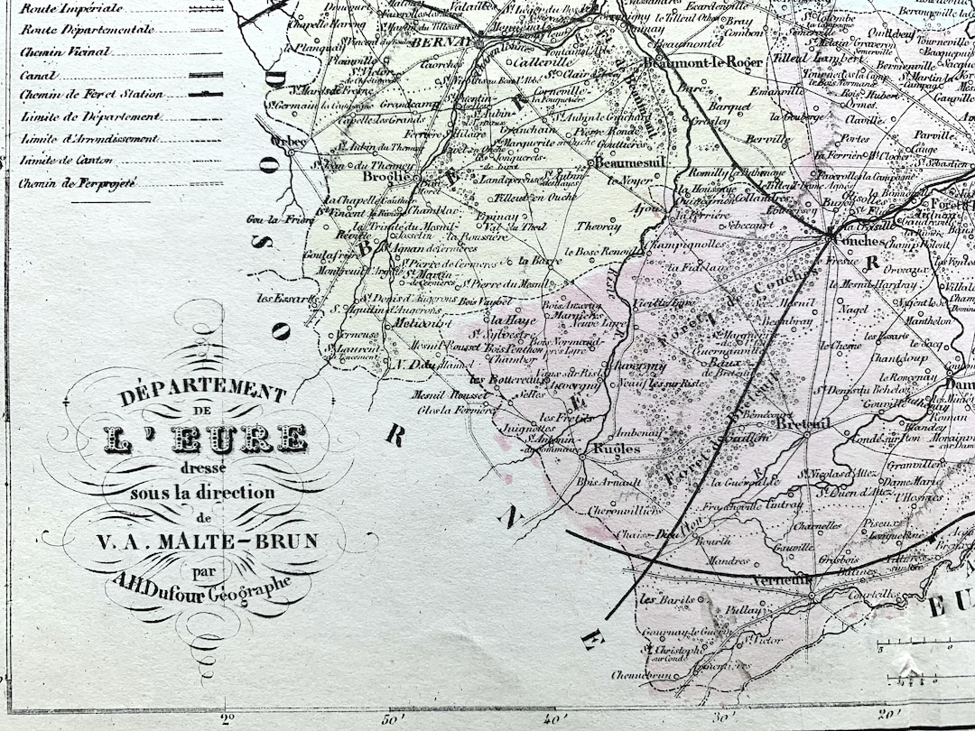 Antique Map of Eure, France - Handcolored - Inset of Evereux - 1800s ...