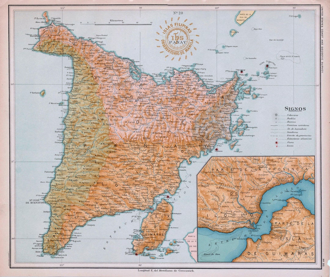 1900 Rare Antique Map of the Island of Panay, Philippines - Iloilo ...