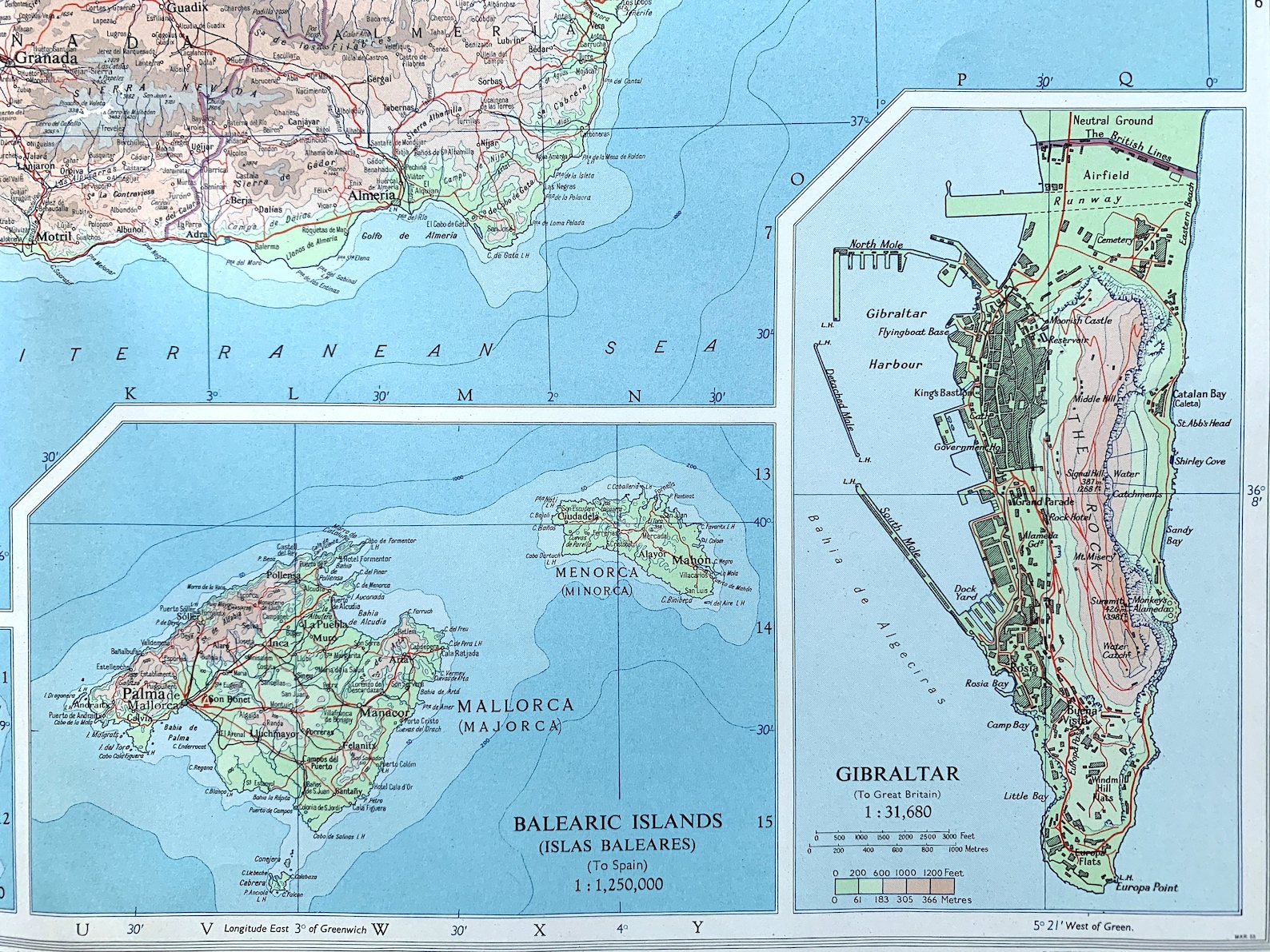 Vintage Map of Southern Spain - Large 1958 Map - Ibiza - Balearic ...