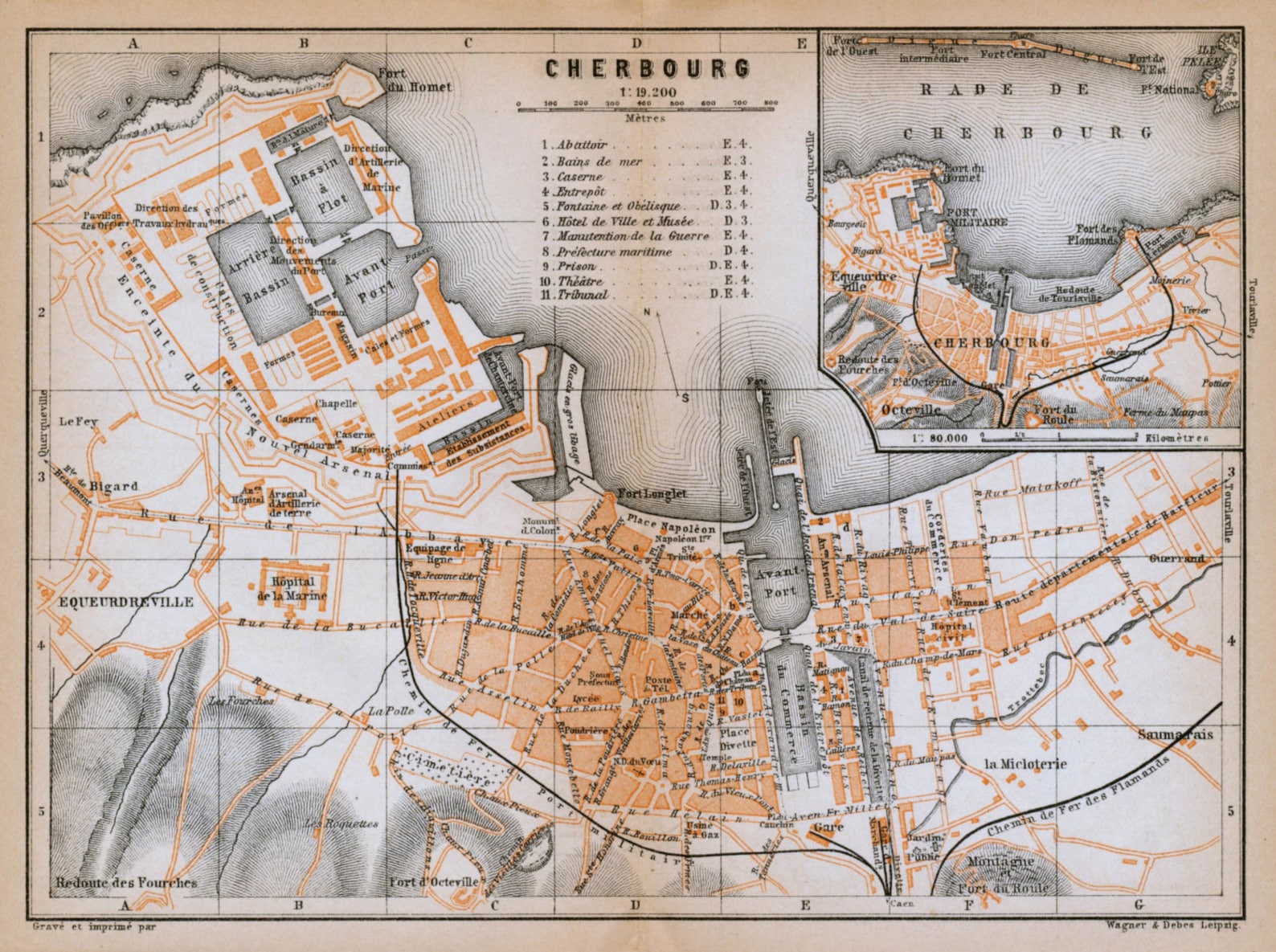 Antique Map of Cherbourg France 1902 Vintage City Map Old - Etsy