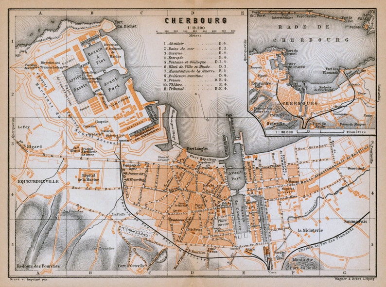 Antique Map of Cherbourg France 1902 Vintage City Map Old - Etsy
