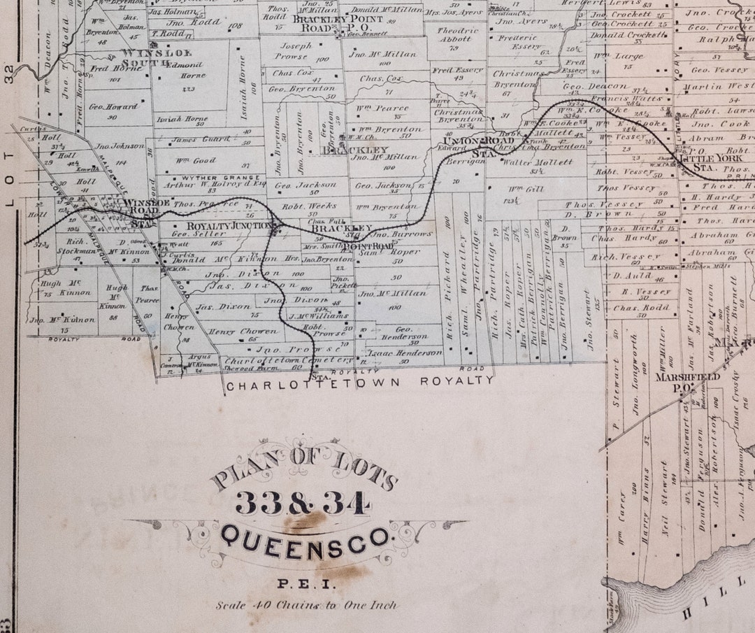1880 Large Rare Antique Map of Lots 33 and 34, Prince Edward Island ...