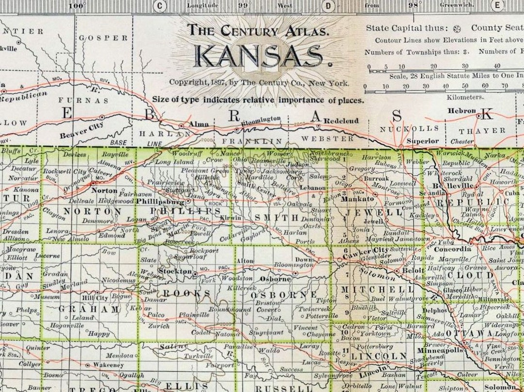 Antique Map of Kansas - 1902 Century Atlas Vintage Map - Etsy