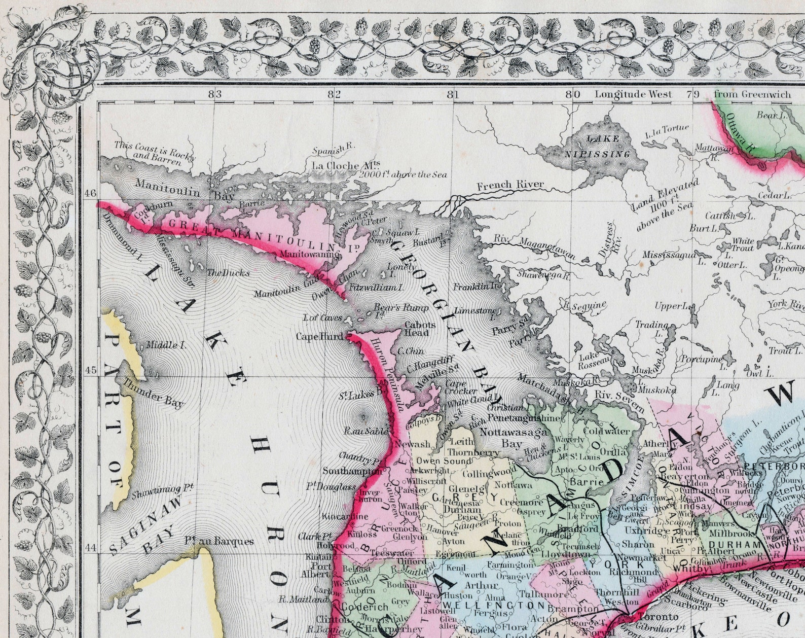 1867 Antique Hand-coloured Mitchell Map of Southern Ontario - Etsy Canada