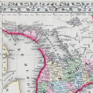 1867 Antique Hand-coloured Mitchell Map of Southern Ontario - Canada ...