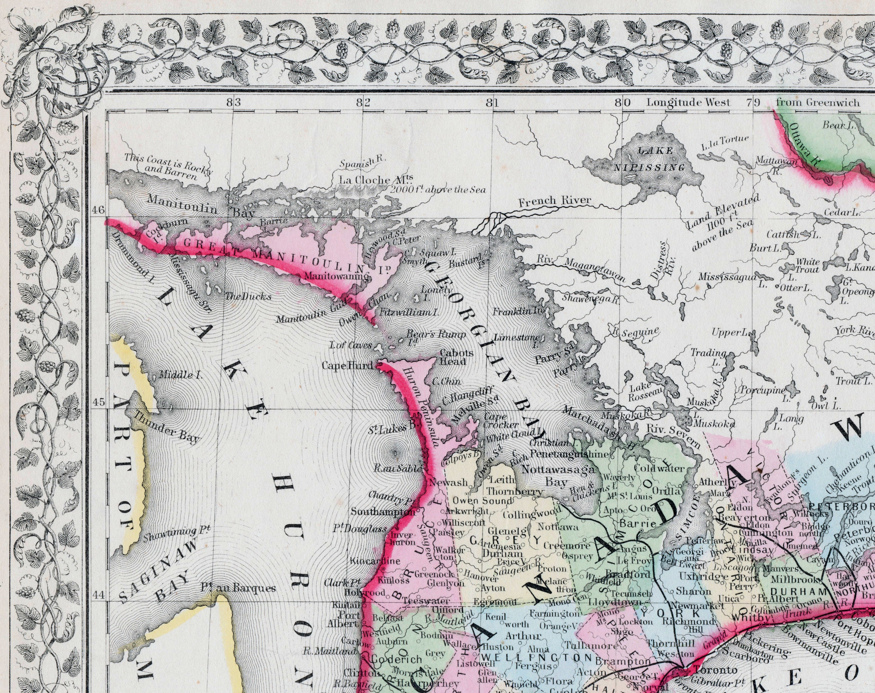 1867 Antique Hand-coloured Mitchell Map of Southern Ontario - Etsy Canada