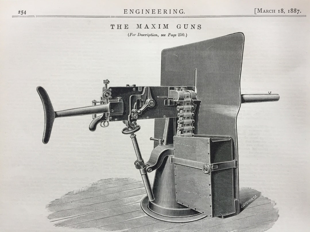 Antique Print of Maxim Guns - Victorian Technical Illustration - March ...