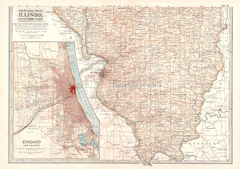 Antique Map of Southern Illinois Inset of Chicago and - Etsy
