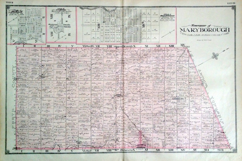 1906 Rare Large Antique Map of Maryborough Township, Wellington County ...