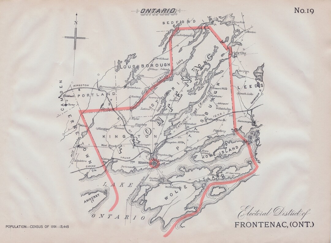 Antique Map of Frontenac, Ontario - 1895 Electoral Map - Kingston ...
