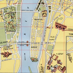 Vintage Illustrated Map of Cairo, Egypt - 1965 City Map - Etsy