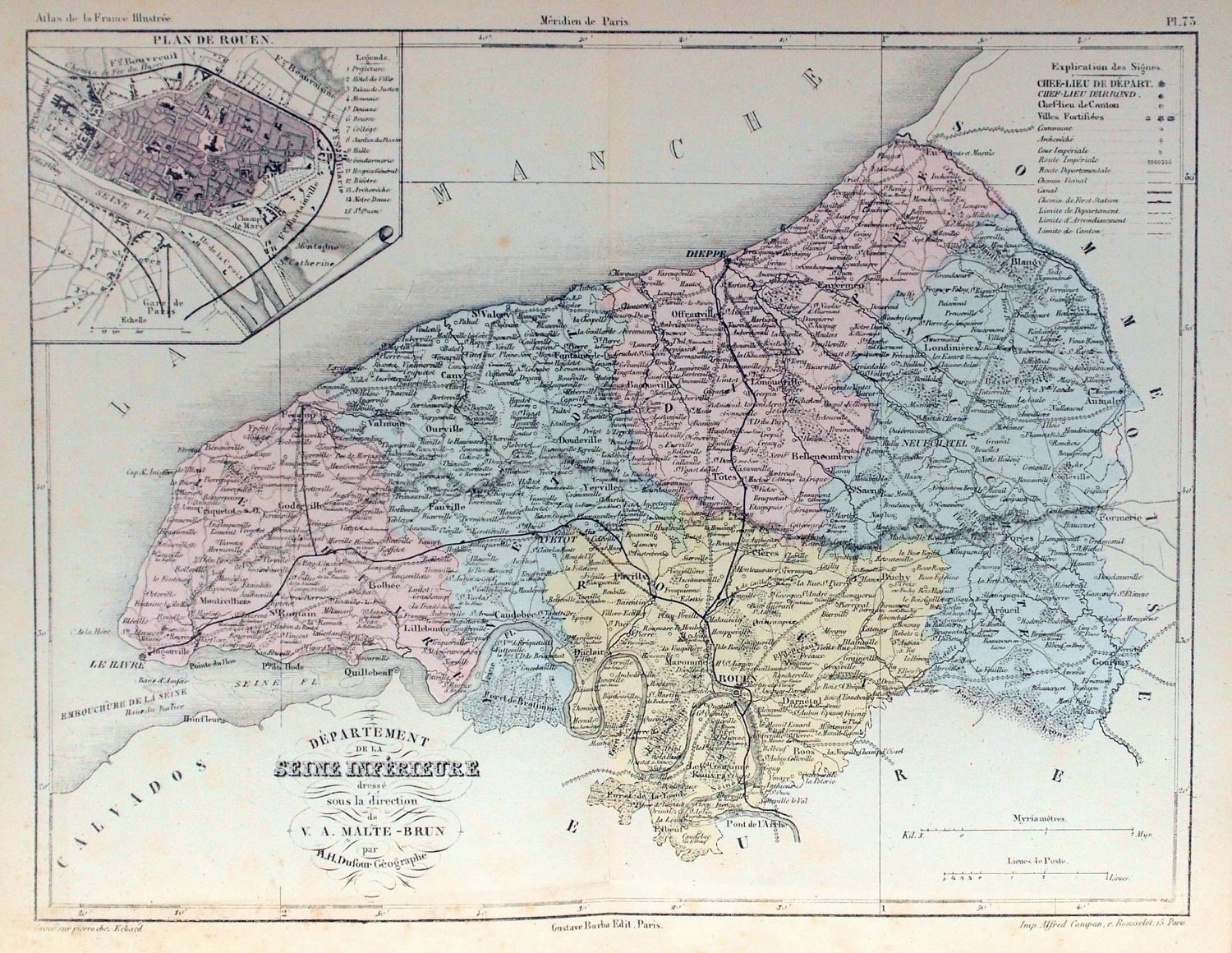 1800s French Hand-coloured Antique Map of the Departement De Seine ...
