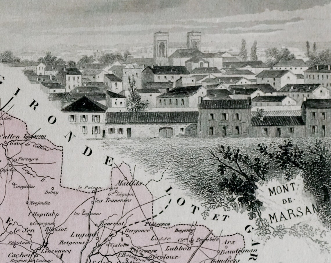 1883 Antique Map of Landes France Mont-de-marsan Vintage - Etsy