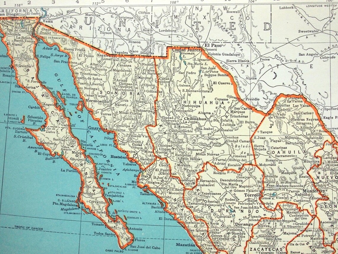 1937 Vintage Map of Mexico | Etsy