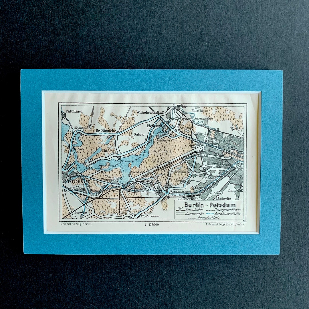 1906 Small Antique Map of Berlin-potsdam, Germany - Matted - Ready to ...