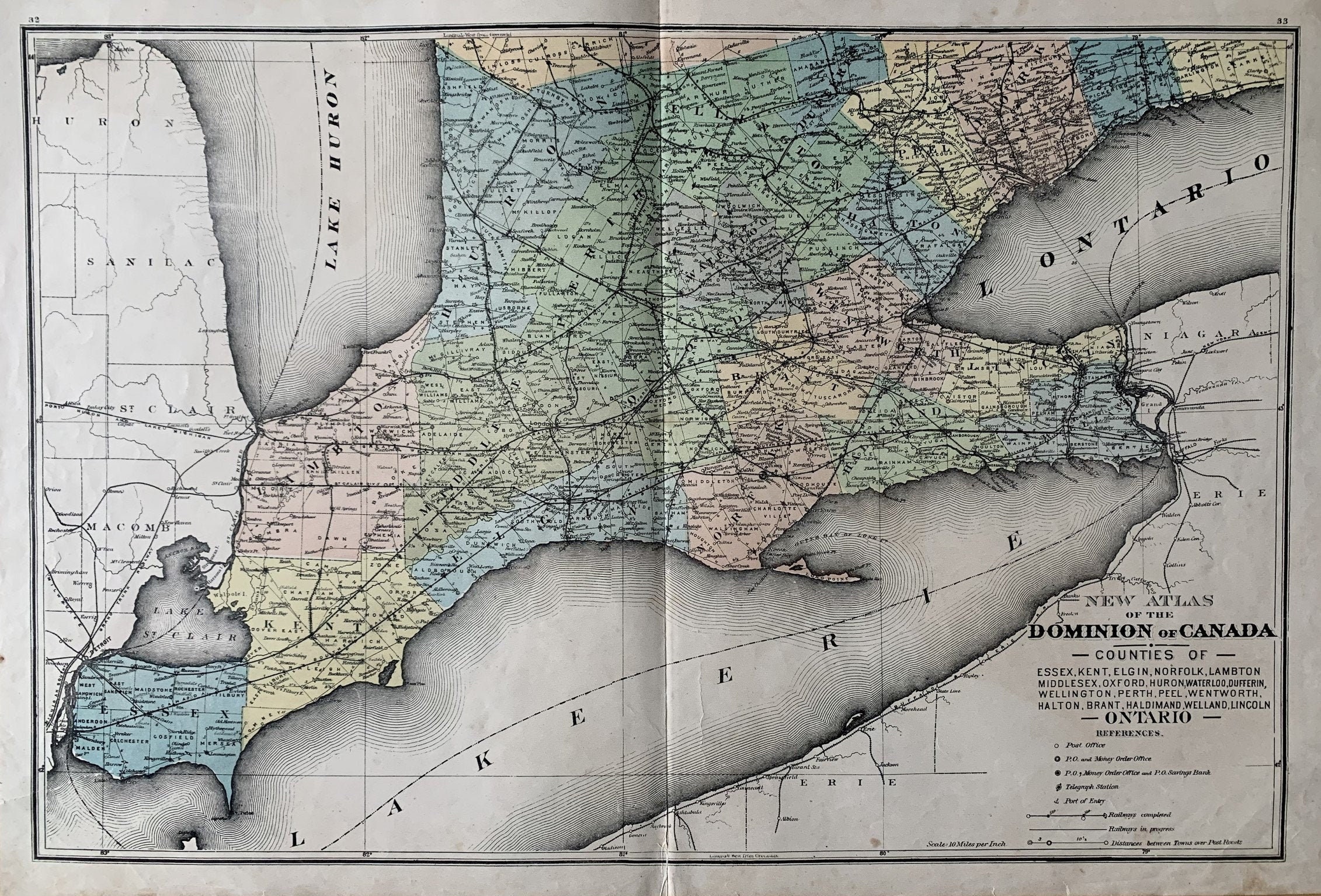 1880 Large Antique Hand-coloured Map of Ontario Counties - Etsy Canada