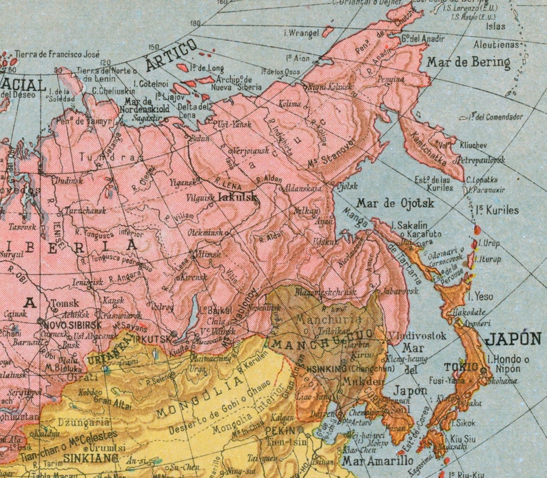 1940 Vintage Map of Asia Vintage Asia Map Spanish Map | Etsy