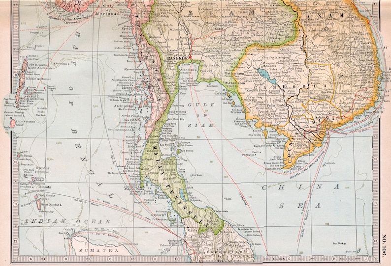 Antique Map of India, Eastern Part - Burma (myanmar) - Siam (thailand ...