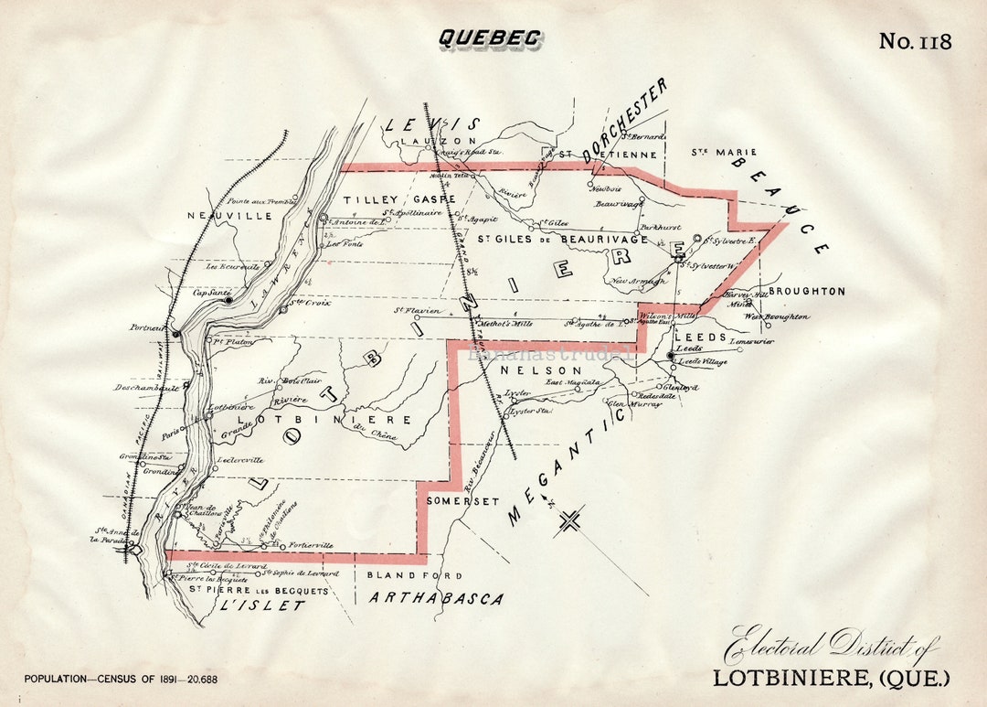 Antique Map of Lotbiniere, Quebec Published 1895 Vintage Electoral Map ...