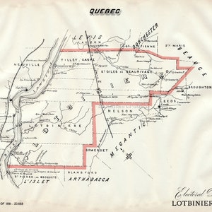 Antique Map of Lotbiniere, Quebec Published 1895 Vintage Electoral Map ...