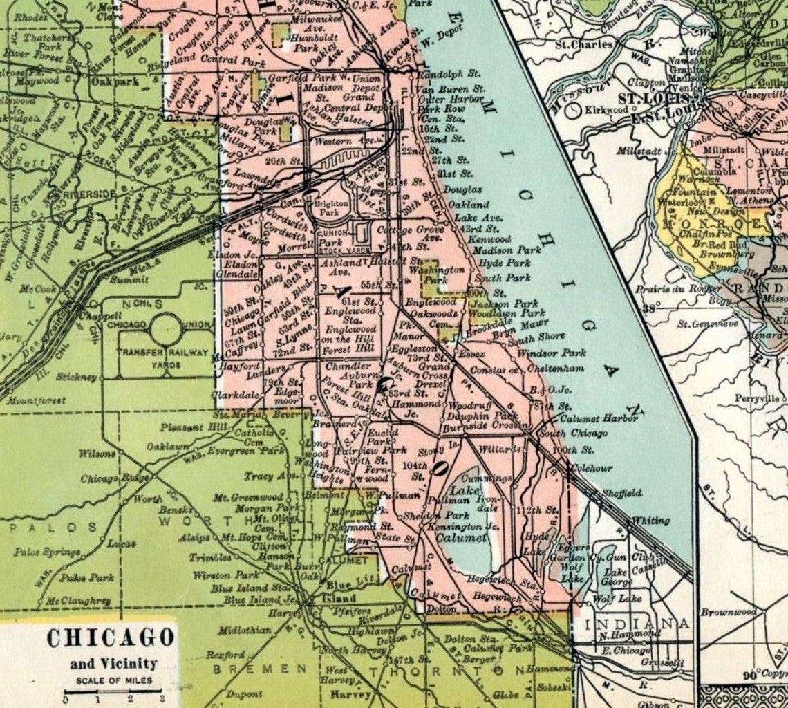 1904 Antique Map of Illinois Inset of Chicago Area Antique | Etsy