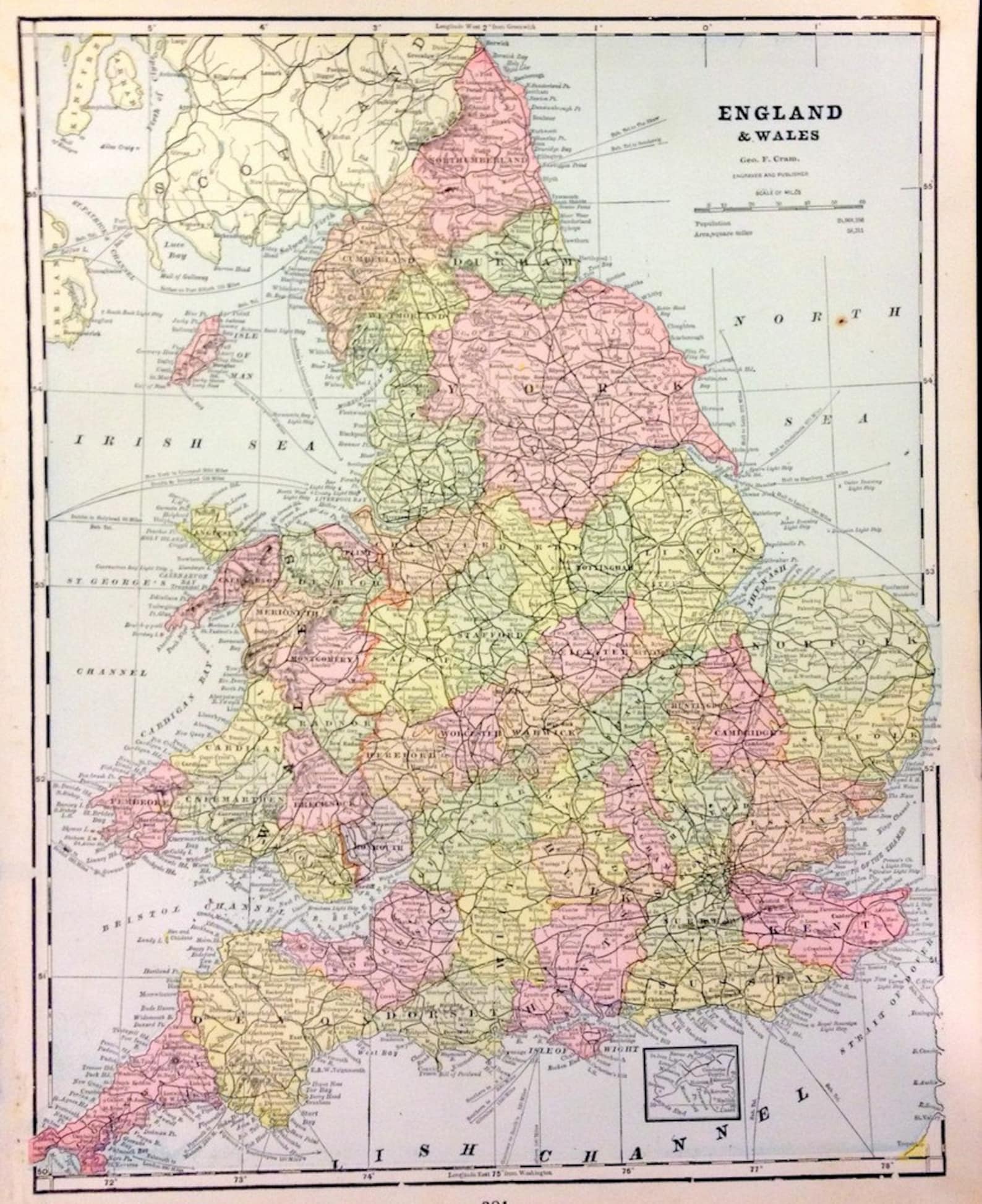 1888 Antique Map of England and Wales Antique England Map - Etsy
