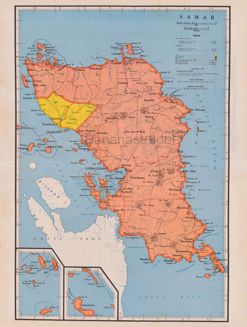 Samar, Philippines - RARE Large Vintage 1959 Map - Catbalogan ...