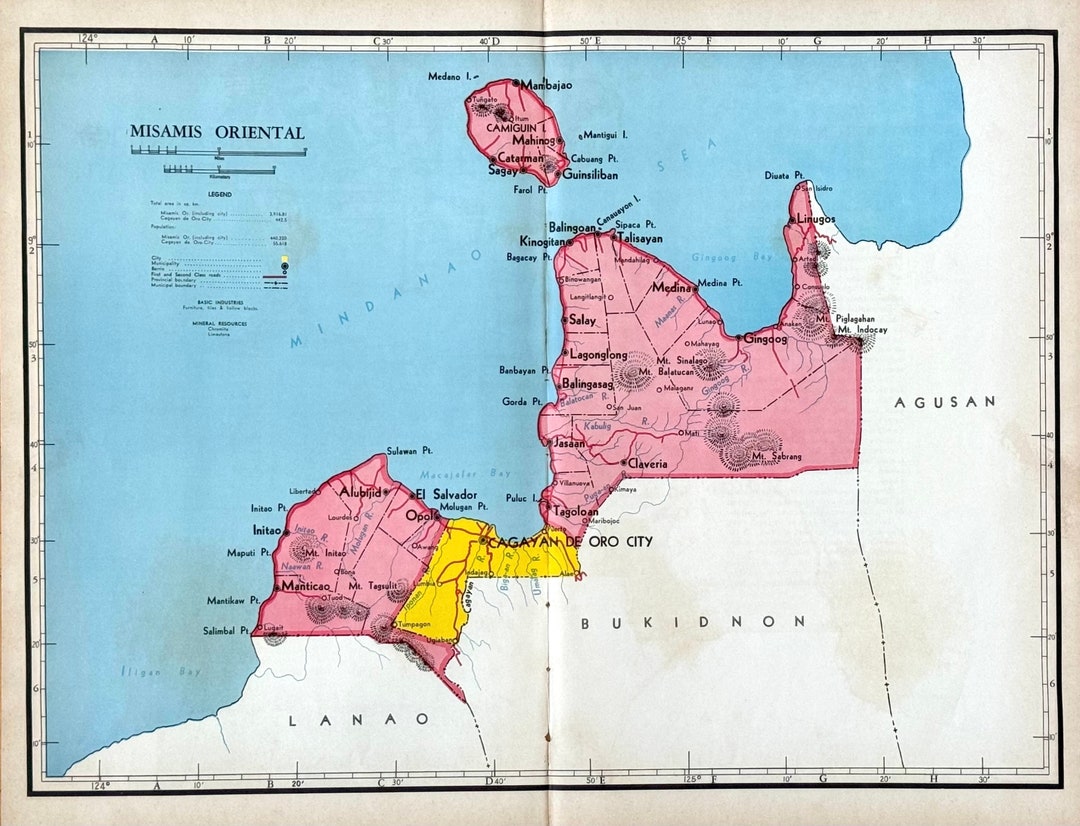 Misamis Oriental, Philippines - RARE Large Vintage 1959 Map - Cagayan ...