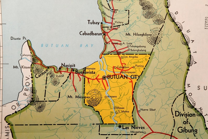 Agusan, Philippines - RARE Large Vintage 1959 Map - Butuan City - Wawa ...