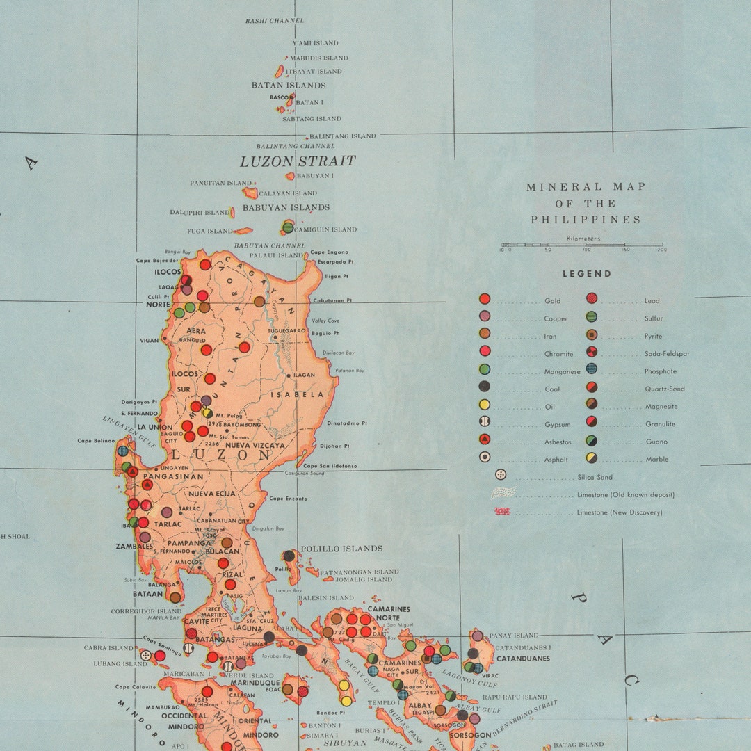 Philippines Minerals Map - RARE Large Vintage 1959 Map - Etsy