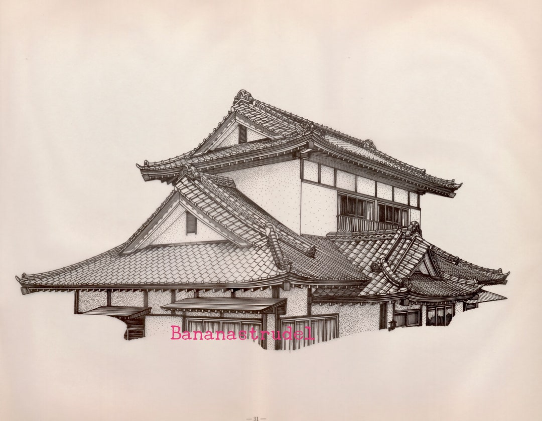 Large Japanese Architectural Print on Parchment Paper From 1977 - House ...