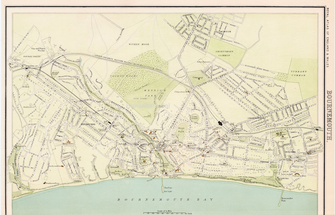 Antique Map of Bournemouth, Dorset, UK - 1898 Large Vintage Map - Etsy