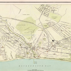 Antique Map of Bournemouth, Dorset, UK - 1898 Large Vintage Map - Etsy