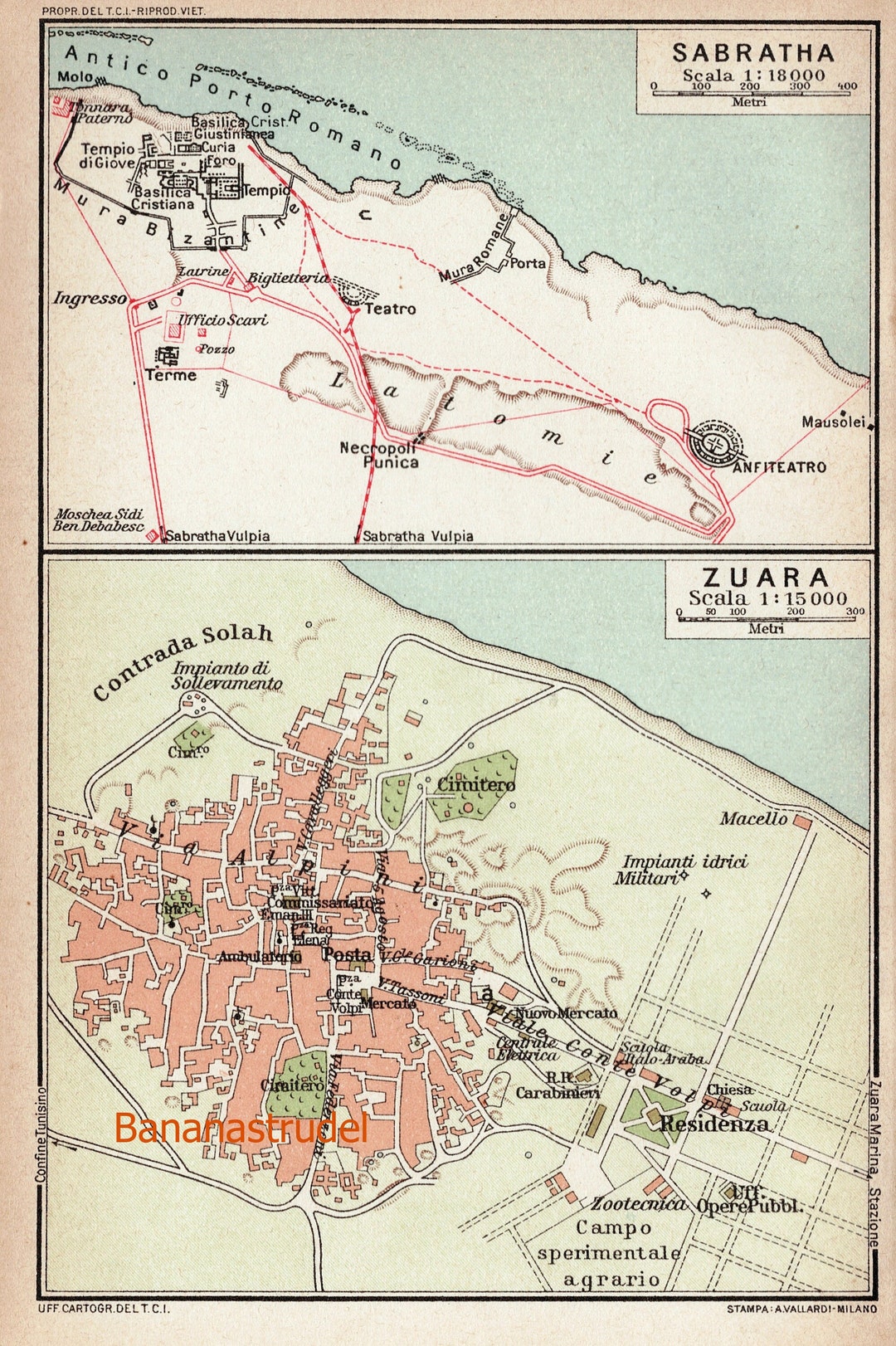 Antique Map of Sabratha and Zuara (zuwara), Libya - Published 1929 - Etsy