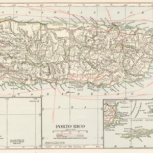 Antique Map of Porto Rico - Puerto Rico - Published 1919 - Etsy