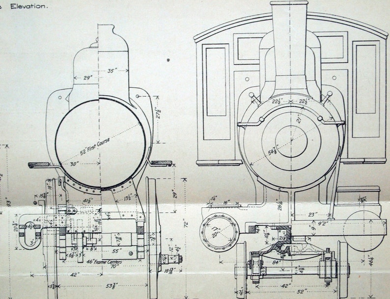 1893 Poster-sized Antique Engineering Drawing of an | Etsy