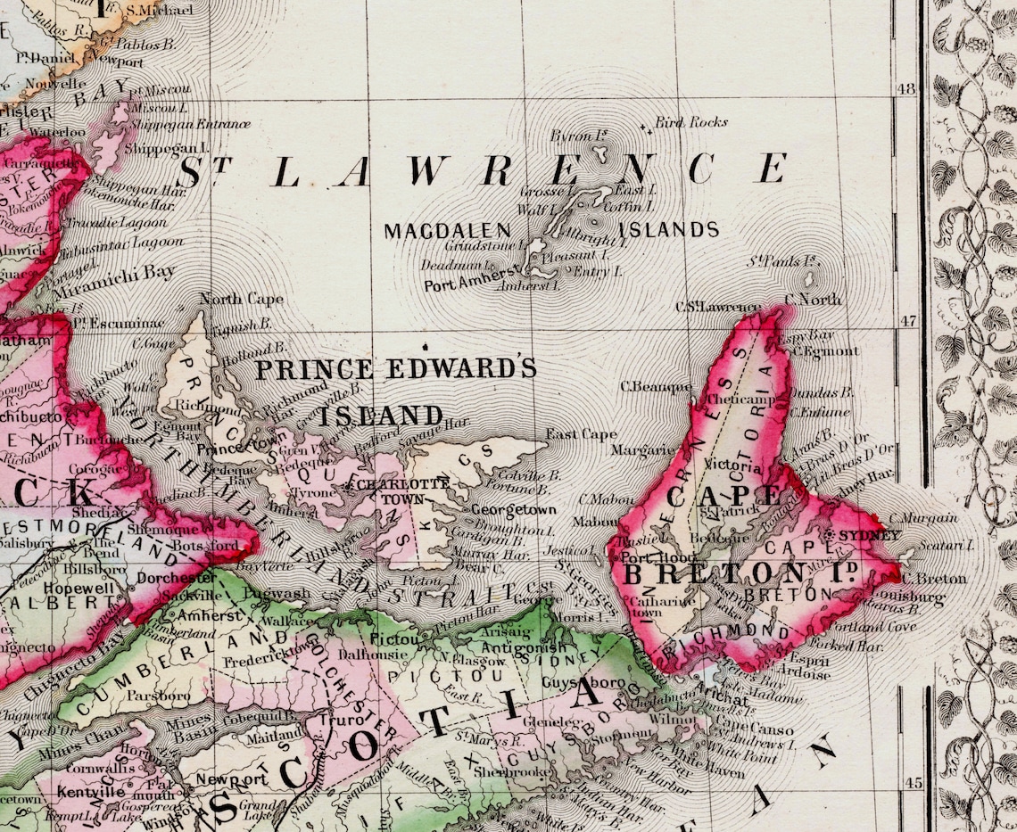 1867 Antique Hand-coloured Mitchell Map of Nova Scotia New - Etsy Canada