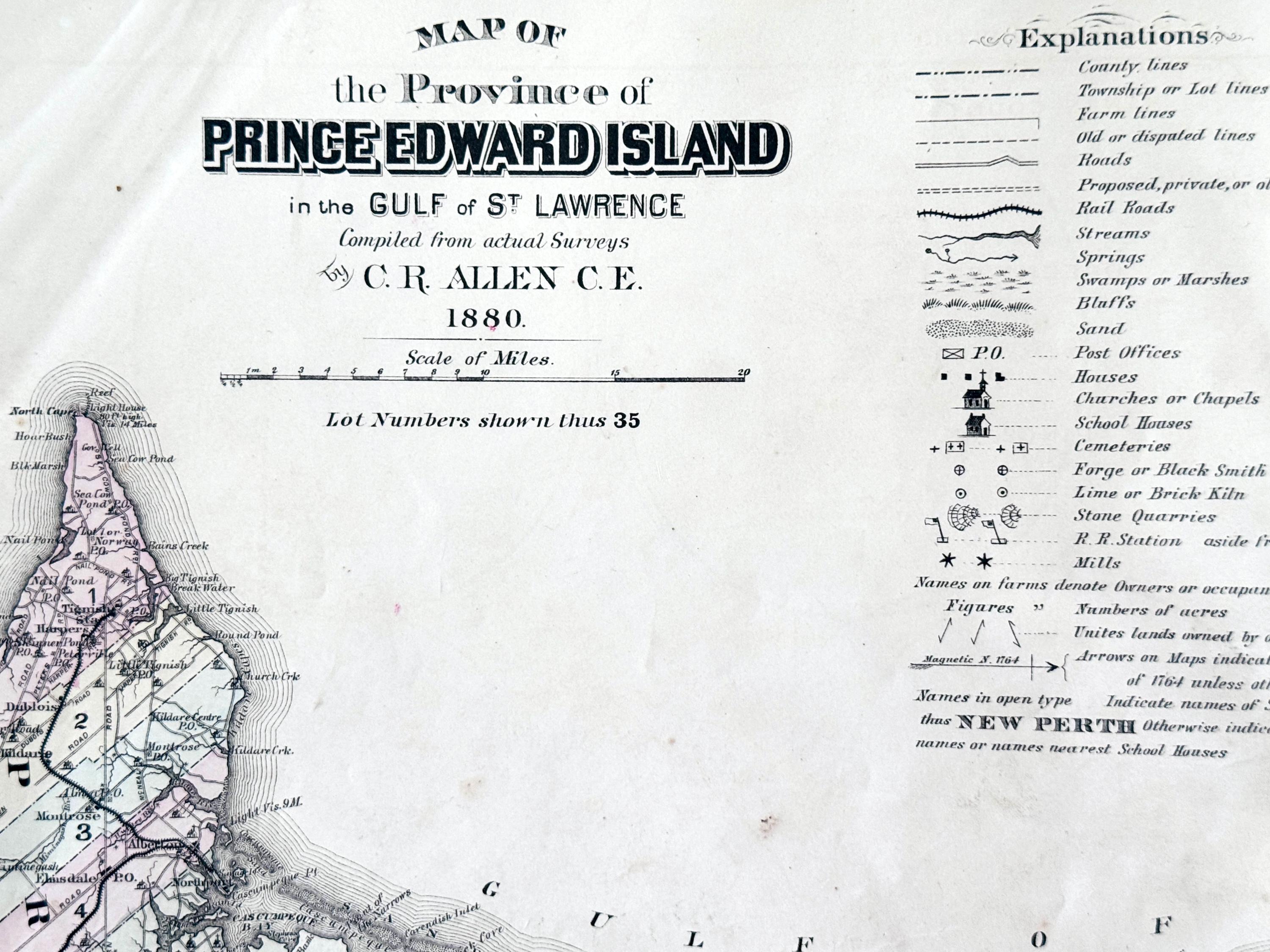 Province of Prince Edward Island in the Gulf of St. Lawrence - Rare Large Antique 1880 Map ...