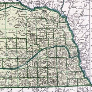 1940s Vintage Map of Nebraska - Blue and Emerald Green Map - Etsy
