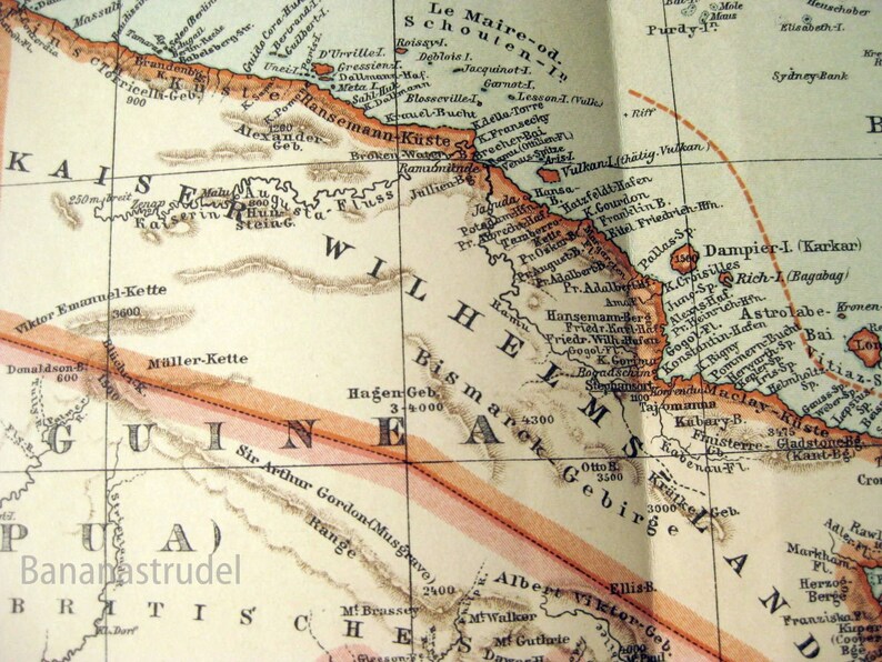 Antique Map of Papua New Guinea - Kaiser Wilhelm Land - Bismarck ...