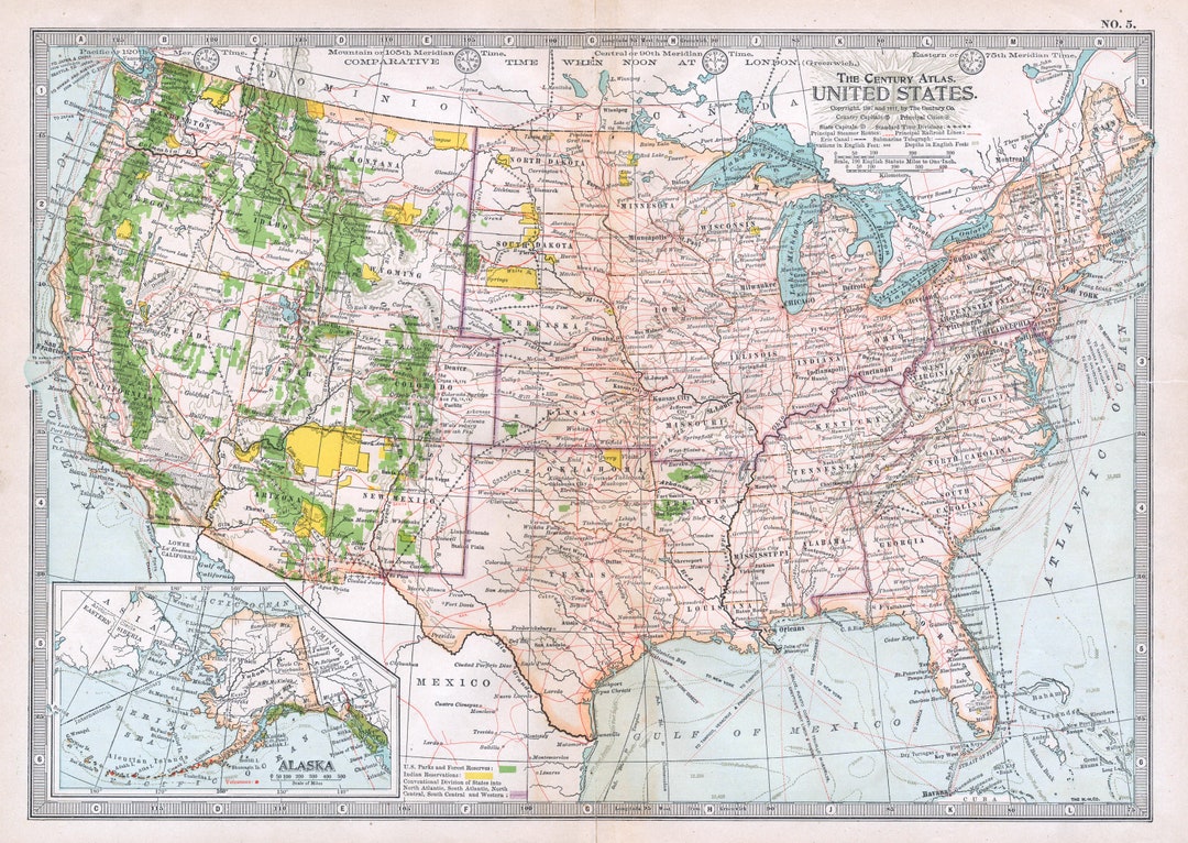 Antique Map of the Entire United States - Published 1913 - Etsy