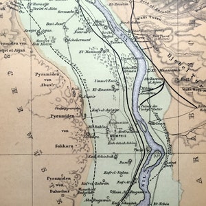 1890 German Vintage Map of the Cairo and the Pyramid Fields - Antique ...