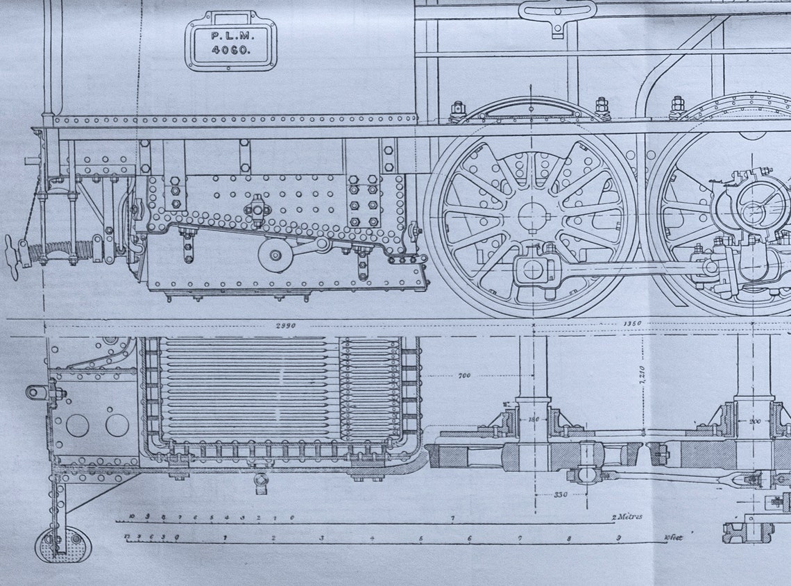 1879 Large Antique Engineering Drawing Goods Locomotive for | Etsy