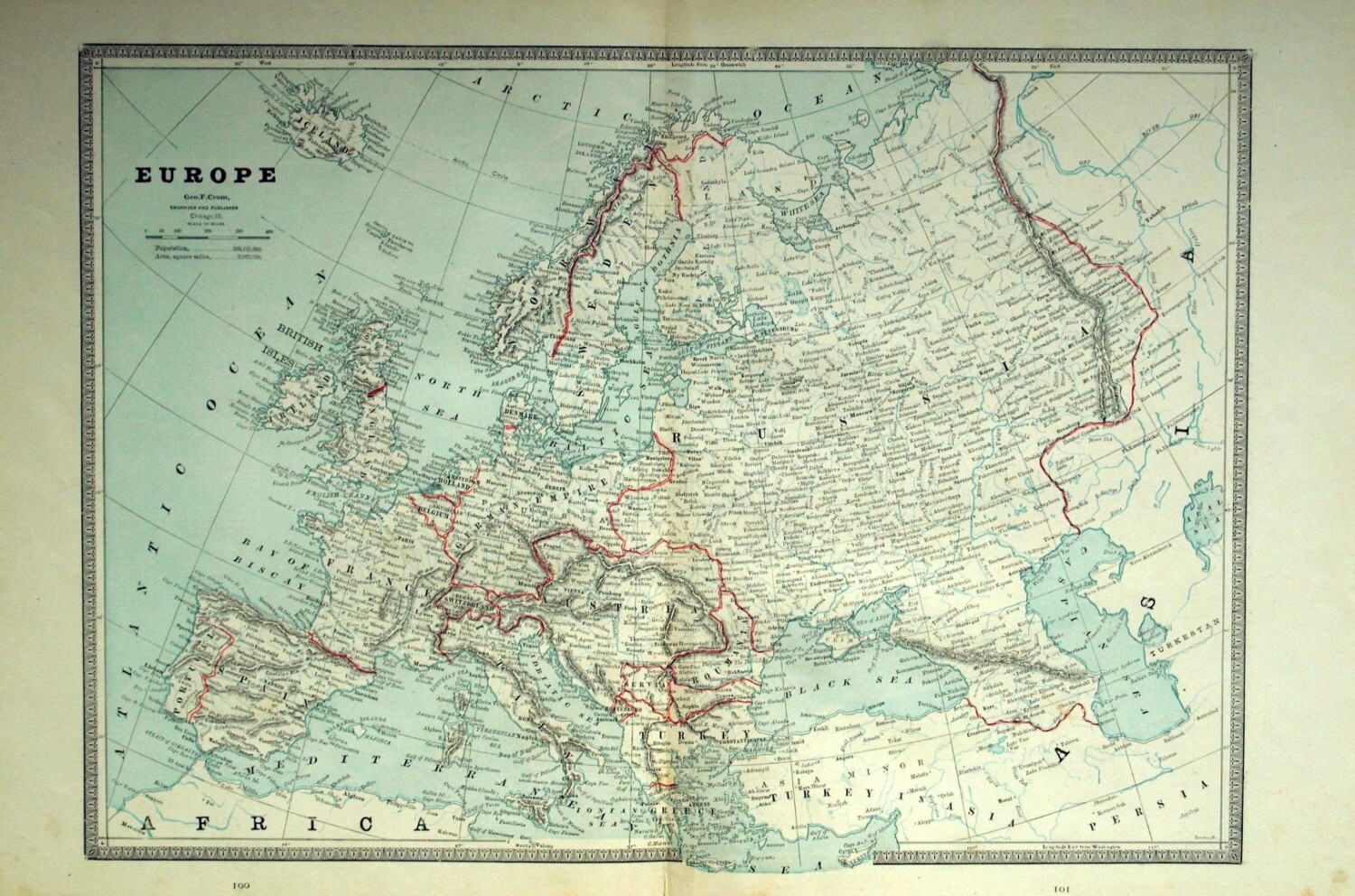 1883 Antique Map of Europe Antique Europe Map Europe - Etsy