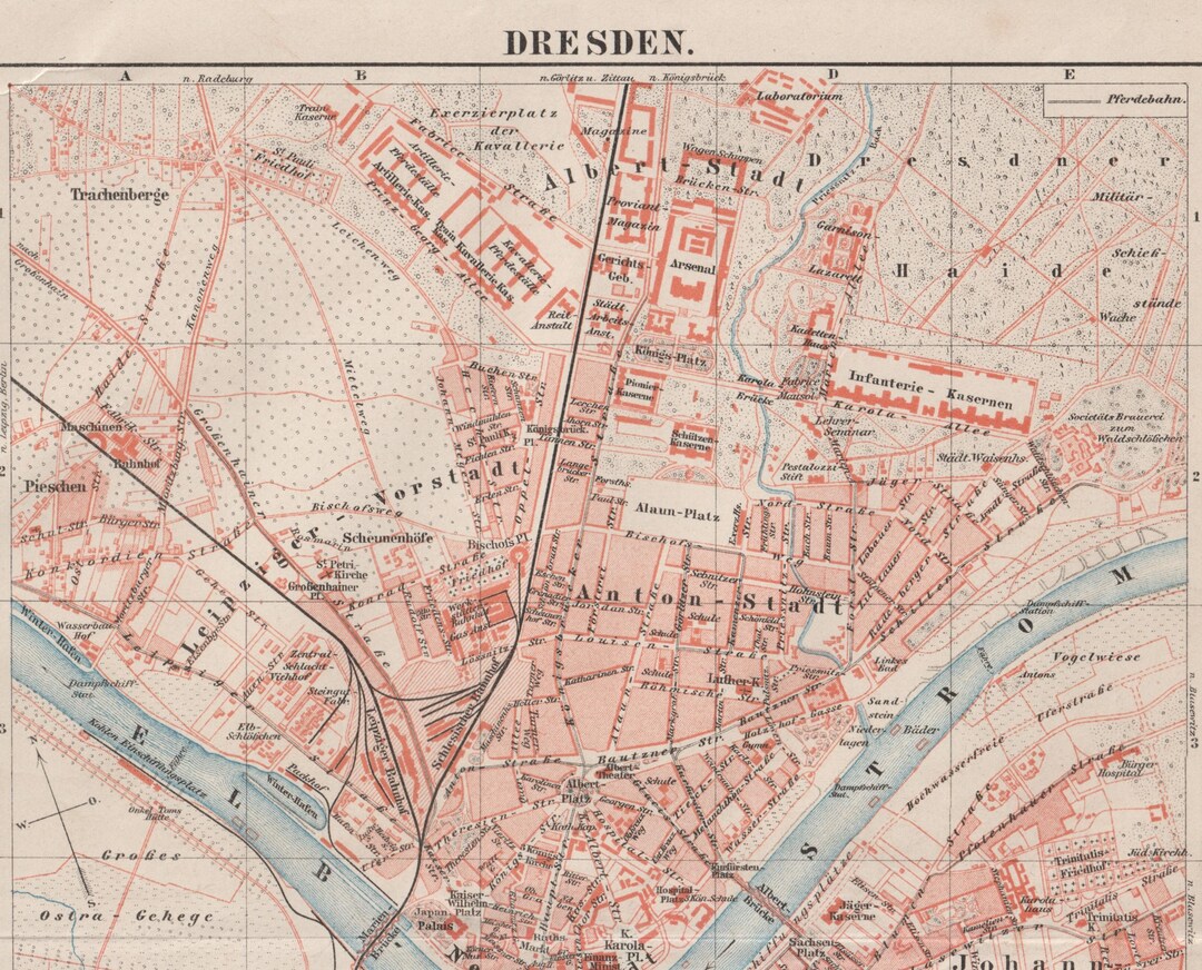 1895 Antique Map of the Dresden, Germany - With Street Directory - Etsy