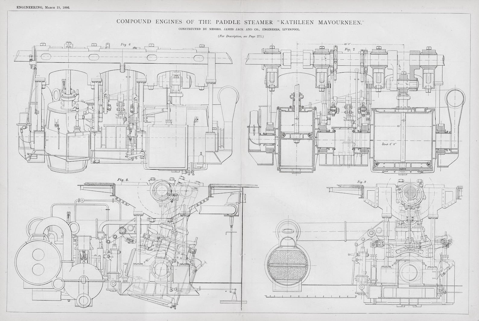 Large Antique Print of Compound Engines of the Paddle Steamer - Etsy