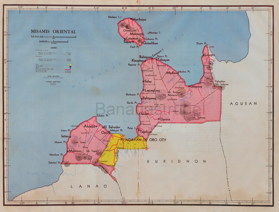 Misamis Oriental, Philippines RARE Large Vintage 1959 Map Cagayan De ...